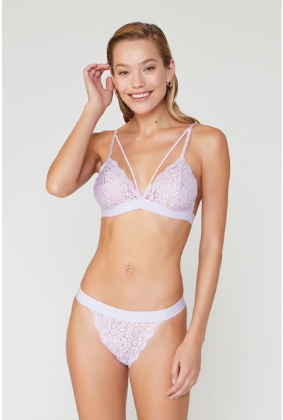 Cansoy Velvet Cansoy Dantelli Üçgen Lila Bralet Takım Cansoy Velvet Cansoy Dantelli Üçgen Lila Bralet Takım