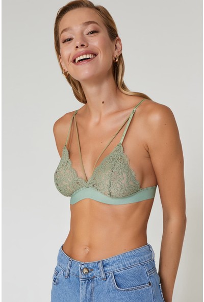 Cansoy Velvet Cansoy Dantelli Haki Bralet Takım Cansoy Velvet Cansoy Dantelli Haki Bralet Takım