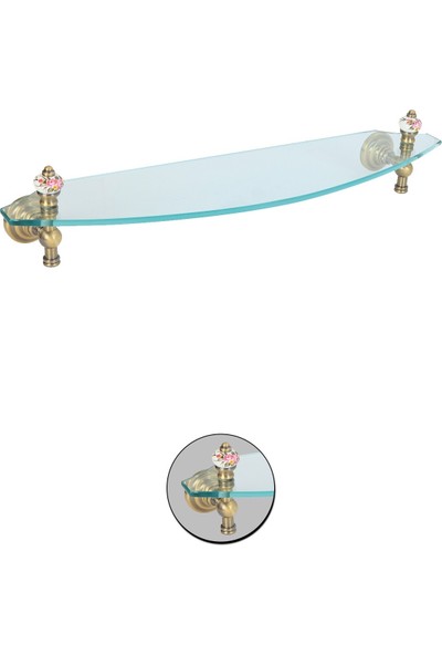 Milenay Fantasia Antik Desenli Cam Etajer, 50CM, Pirinç, Pvd Kaplama Milenay Fantasia Antik Desenli Cam Etajer, 50CM, Pirinç, Pvd Kaplama