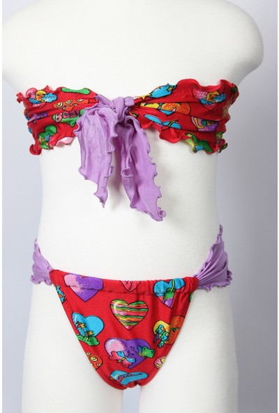 Sude Ayl Kız Çocuk Kırmızı Straplez Bikini Empirme Takım 098