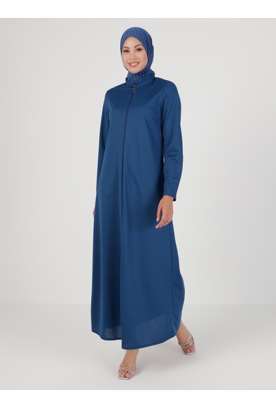 Miss Cazibe Fermuarlı Ferace - Indigo - Miss Cazibe