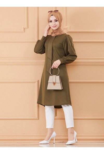 Tofisa Yaka Detaylı Tunik - Haki - Tofisa
