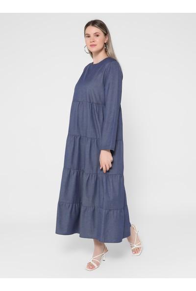 Alia Büyük Beden Doğal Kumaşlı Kot Elbise - Lacivert - Alia Alia Büyük Beden Doğal Kumaşlı Kot Elbise - Lacivert - Alia