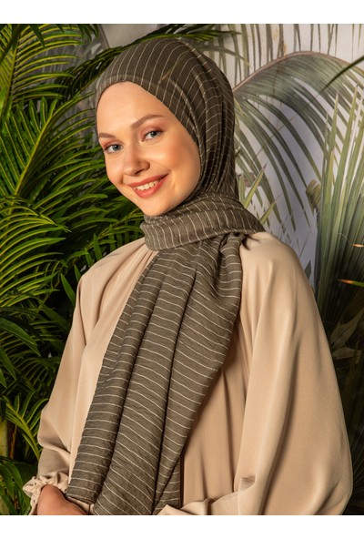 Tuva Çizgili Jazz Viskon Şal - Haki - Tuva