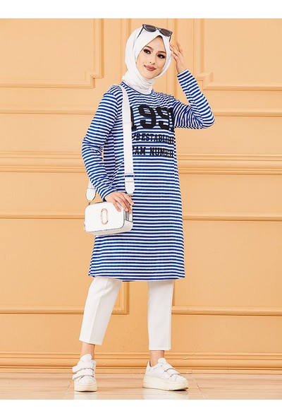 Tofisa Çizgili Tunik - Saks - Tofisa