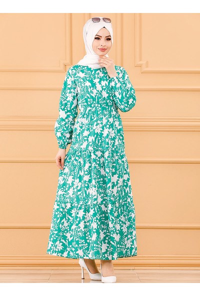 Tofisa Desenli Elbise - Yeşil - Tofisa