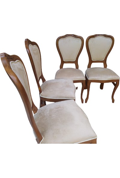 Bengi Klasik Oymalı Sandalye Ceviz Lükens Ayak 4 Adet