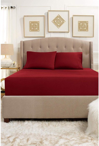 Lady Moda Çift Kişilik %100 Pamuklu Penye Lastikli Çarşaf | Kırmızı