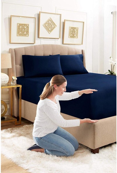 Lady Moda Çift Kişilik %100 Pamuklu Penye Lastikli Çarşaf | Lacivert