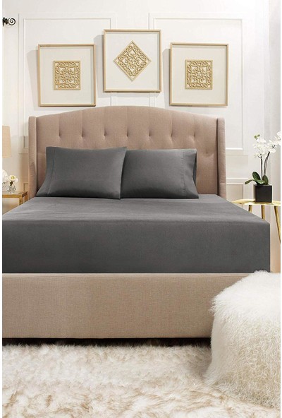 Lady Moda Çift Kişilik %100 Pamuklu Penye Lastikli Çarşaf | Antrasit