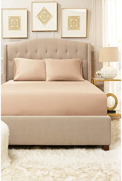 Lady Moda Çift Kişilik %100 Pamuklu Penye Lastikli Çarşaf | Cappuccino