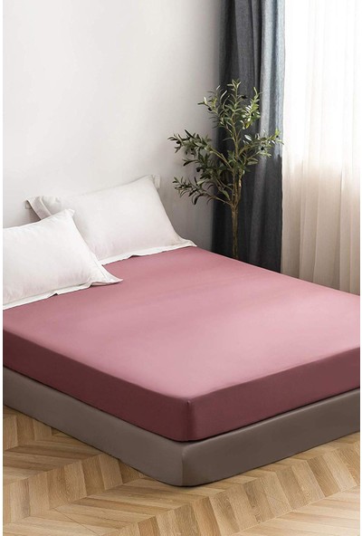 Lady Moda Çift Kişilik %100 Pamuklu Penye Lastikli Çarşaf | Gül Kurusu