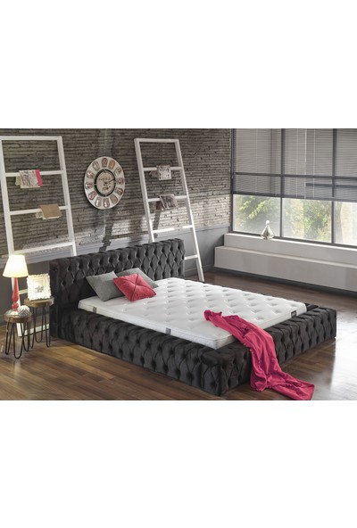 Niva Baza Çift Kişilik Baza Başlık Set Havuzlu Sandıksız Black Pearl Renk Siyah