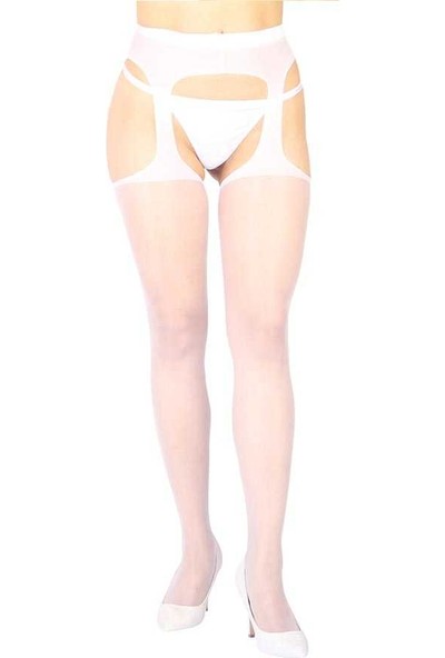 Leyna Beyaz Özel Bölgeleri Açık Fantazi Çorap TM1054