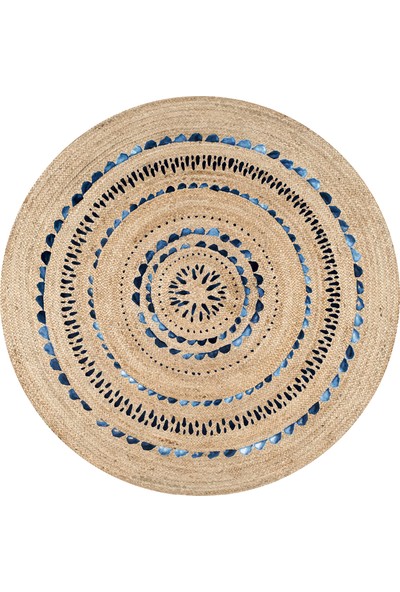 Gardenya Home Gardenya Bolero Örgü 28 Mavi Etnik Daireler Jüt Örme Hasır Kilim