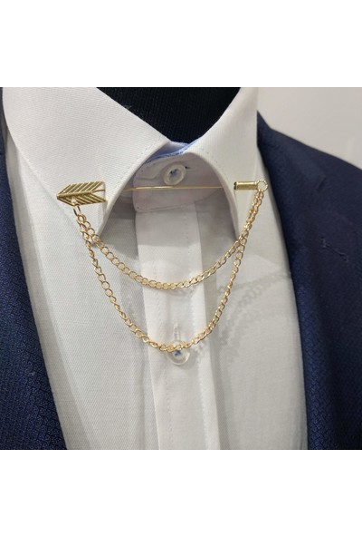 Gutiero Gold Ok Zincirli Gömlek Yaka Iğnesi