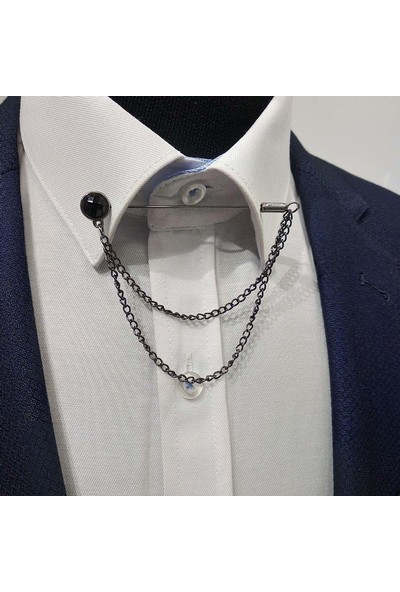 Gutiero Siyah Taşlı Zincirli Gömlek Yaka Iğnesi Gutiero Siyah Taşlı Zincirli Gömlek Yaka Iğnesi