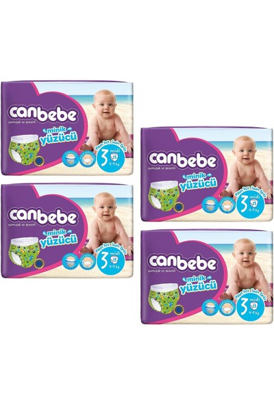 Canbebe Minik Yüzücü 3 Numara Mayo Bebek Bezi 4-9 kg 13'lü x (4'lü) Canbebe Minik Yüzücü 3 Numara Mayo Bebek Bezi 4-9 kg 13'lü x (4'lü)