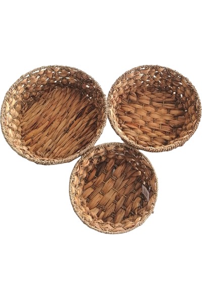 Panalı Er-Bay 3'lü Yuvarlak Düzenleyici Hasır Sepet, Dekoratif Çapraz Örgü Hasır Sepet, ERB-142OÇ