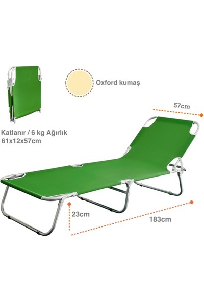 Ecm Proger Katlanır Şezlong Kampet Plaj Yatağı Kamp Yatağı yeşil