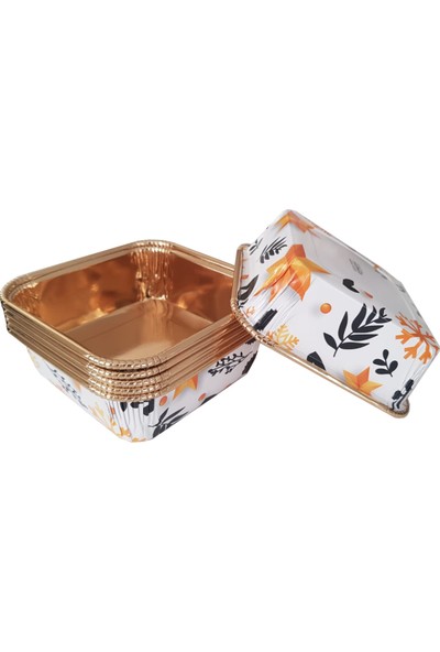 Roll-Up Premium Yıldız Yaprak Desenli Beyaz Kare Tatlı Kase 6lı