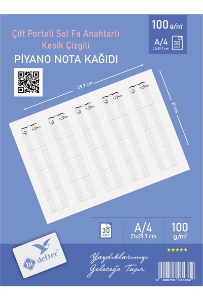 Bi Defter Piyano Nota Kağıdı - Çift Porteli, Kesik Çizgili Anahtarlı Bi Defter Piyano Nota Kağıdı - Çift Porteli, Kesik Çizgili Anahtarlı