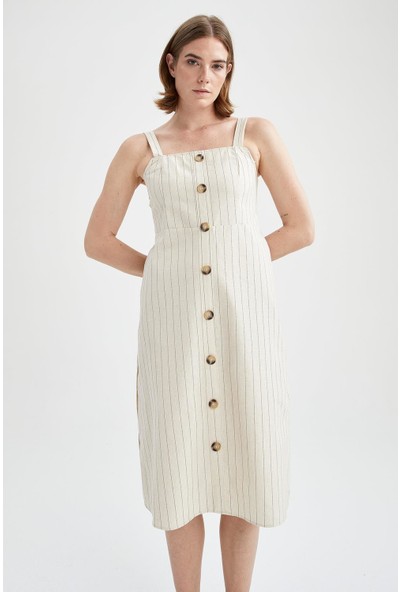 DeFacto Kare Yaka Askılı Çizgi Desenli Midi Elbise U9351AZ21HS DeFacto Kare Yaka Askılı Çizgi Desenli Midi Elbise U9351AZ21HS