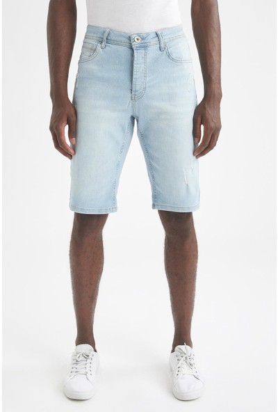 DeFacto Slim Fit Yırtık Detaylı Jean Bermuda Şort U3222AZ21HS