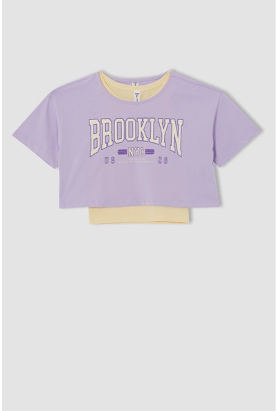 DeFacto Kız Çocuk Baskılı Crop Tişört Ve Atlet Takımı V1103A621Hs