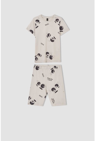 Defacto Erkek Çocuj Futbol Topu Desenli Kısa Kollu Pijama Takımı V1145A621HS