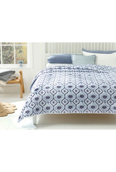 English Home Tribal Damask Çift Kişilik Çok Amaçlı Yatak Örtüsü 200X220 cm Mavi