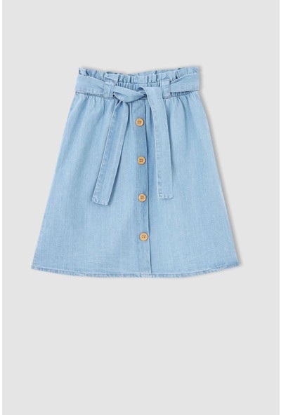 Defacto Kız Çocuk Esnek Belli  Kuşaklı Jean Etek V7504A621HS
