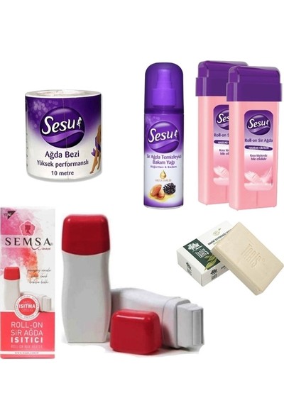 Sesu Kartuş Roll-On Ağda Makinesi+Hassas Cilt Ağda 2X100ML+AĞDA Bezi+Temizleme Yağı+Tariş Sabun Sesu Kartuş Roll-On Ağda Makinesi+Hassas Cilt Ağda 2X100ML+AĞDA Bezi+Temizleme Yağı+Tariş Sabun