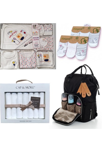 Sahra Bebek 4'lü Büyük Hastane Çıkış ve Doğum Seti (10’lu Hastane Çıkış Seti, Leke Tutmaz Su Geçirmez Bebek Bakım Sırt Çantası, 7’li Mendil Seti ve 3’lü Bebek Çorap Seti) Sahra Bebek 4'lü Büyük Hastane Çıkış ve Doğum Seti (10’lu Hastane Çıkış Seti, Leke Tutmaz Su Geçirmez Bebek Bakım Sırt Çantası, 7’li Mendil Seti ve 3’lü Bebek Çorap Seti)