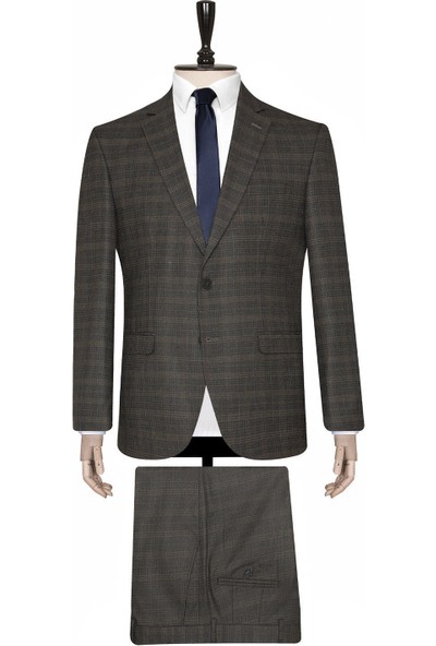 Süvari Desenli Koyu Gri Rahat Kalıp Takım Elbise