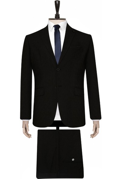 Süvari Desenli Siyah Slim Fit Takım Elbise