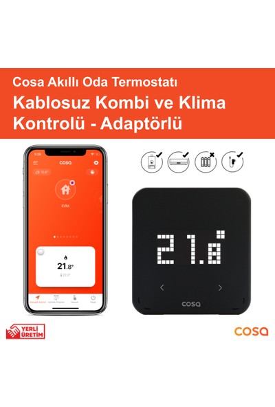 Cosa Akıllı Oda Termostatı Kablosuz Kombi ve Klima Kontrolü Adaptörlü P4TR-10-AC Cosa Akıllı Oda Termostatı Kablosuz Kombi ve Klima Kontrolü Adaptörlü P4TR-10-AC