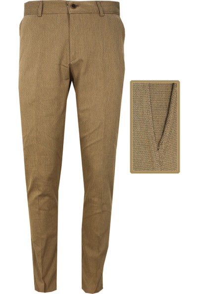 Varetta Erkek Hardal Armürlü Likralı Cepli Klasik Kesim Keten Pantolon