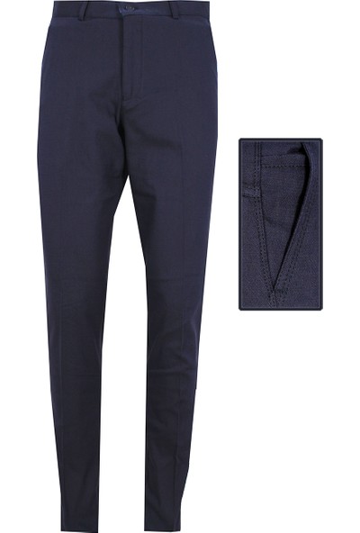 Varetta Erkek Lacivert Armürlü Likralı Cepli Klasik Kesim Keten Pantolon