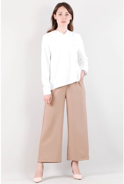 Zülays Geniş Paça Kumaş Pantolon Bej