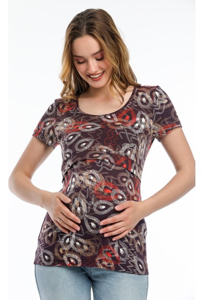 Perla Blanca Pastel Tonlar Yarım Kol Emzirme Özellikli Hamile Tişörtü