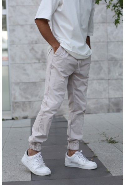 Outcast Bej Normal Kalıp Gabardin Kumaş Eşofman Altı