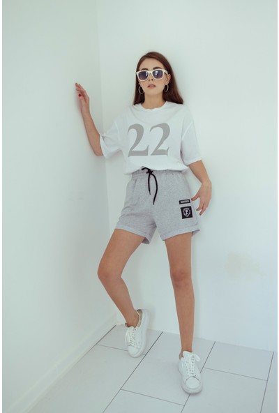 so Basic Gri Melanj Baskılı Şort Tshört Takım (TSTKM70022)