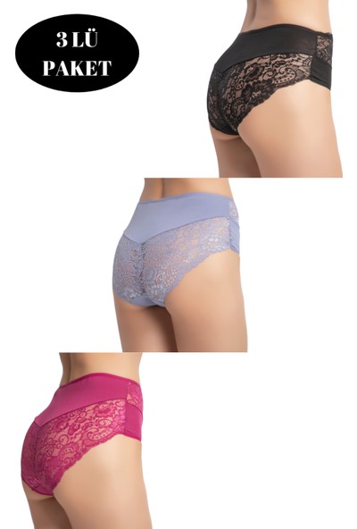 Luxxa 3lü Renkli Dantel Detaylı Kadın Bato Külot Takımı