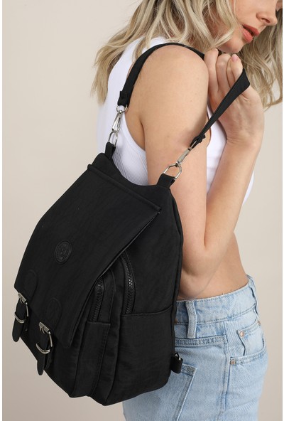 Madamra Siyah Kadın Krinkıl Kumaş Okul El Ve Sırt Çantası Madamra Siyah Kadın Krinkıl Kumaş Okul El Ve Sırt Çantası