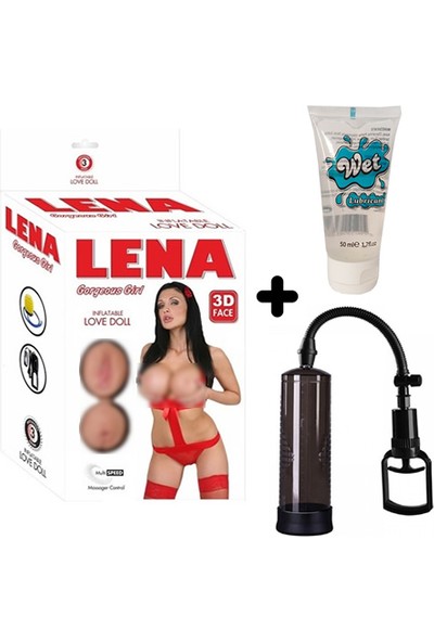 Pretty Love Lena Realistik Saçlı Şişme Manken + Penis Vakum Pompası + Jel