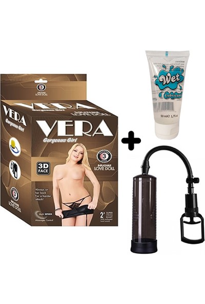 Pretty Love Vera Realistik Saçlı Şişme Manken + Penis Vakum Pompası + Jel