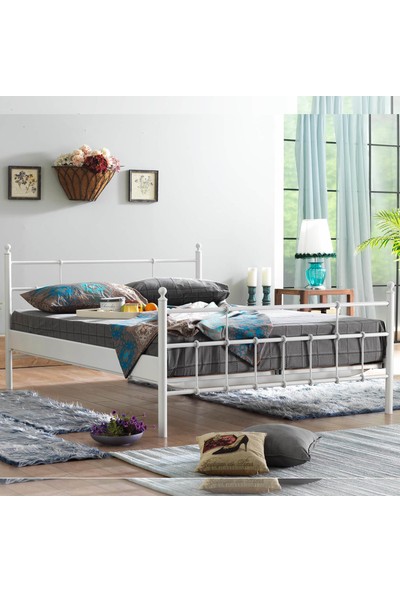 Unimet Lalas Çift Kişilik Ferforje Metal Karyola-Beyaz