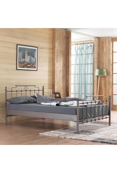 Unimet Hatkus Çift Kişilik Ferforje Metal Karyola-Kahverengi