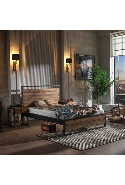 Unimet Ariane Ahşaplı Tek Kişilik Metal Karyola 120x200 Siyah